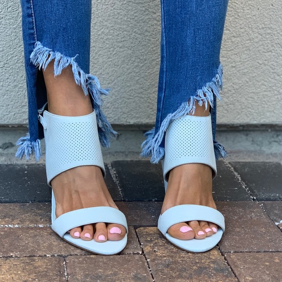 Urban Outfitters | Shoes | Powder Blue Perforated Band Slingback Wedge ...